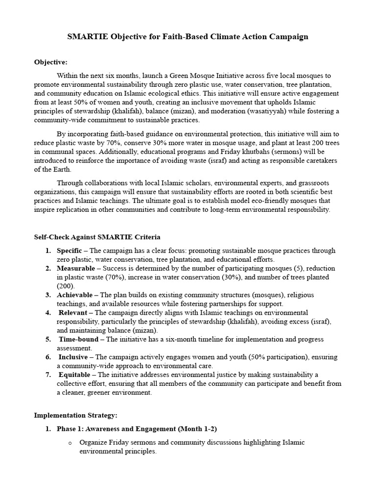 SMARTIE Objective for Faith-Based Climate Action Campaign | PDF ...