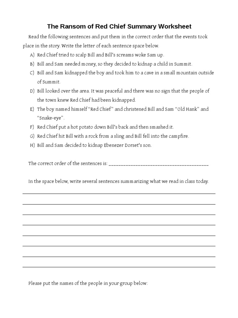 The Ransom of Red Chief Event Order Worksheet | PDF | Travel | History