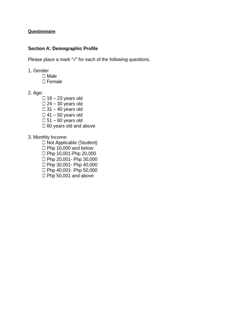 Coffee Shop Questionnaire-MKTG | PDF