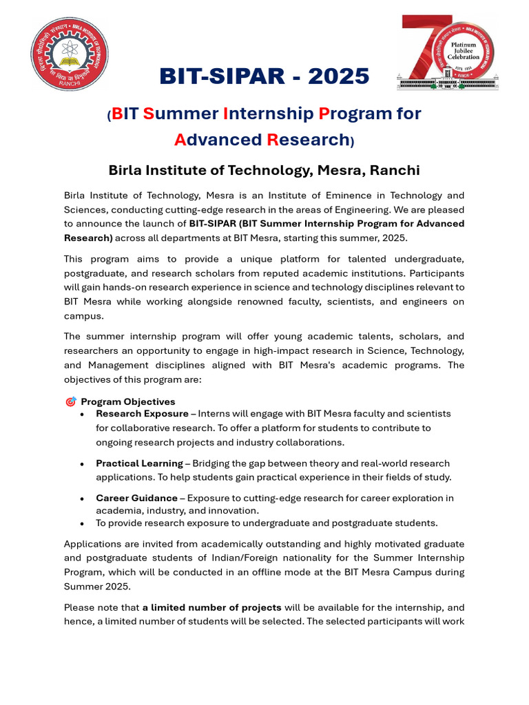 News - BIT SIPAR 2025final DRIE - NEW | PDF | Engineering | Physics