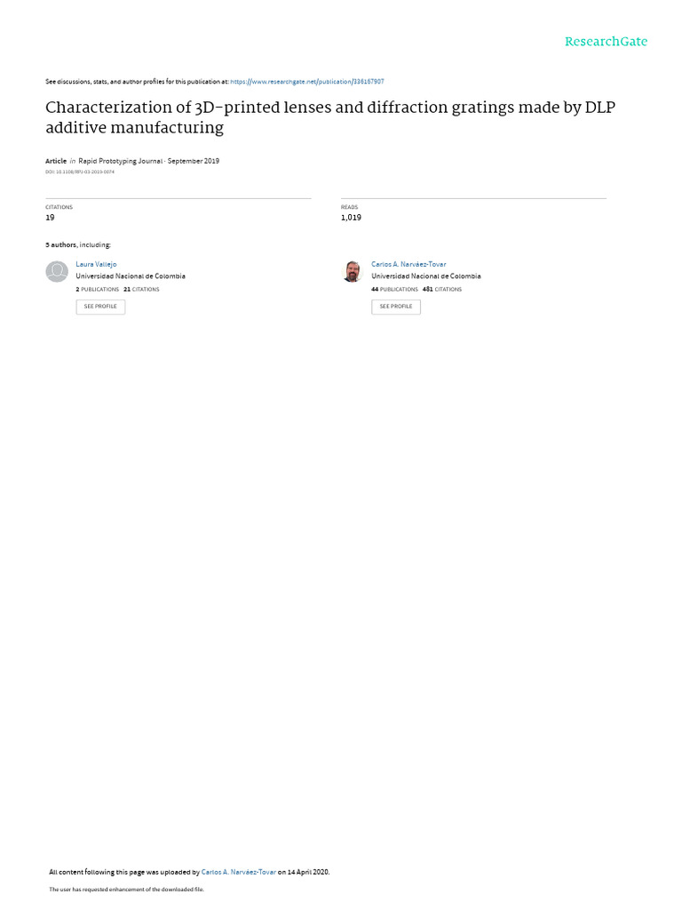 Characterization of 3d-Printed Lenses and Diffraction Gratings Made by ...