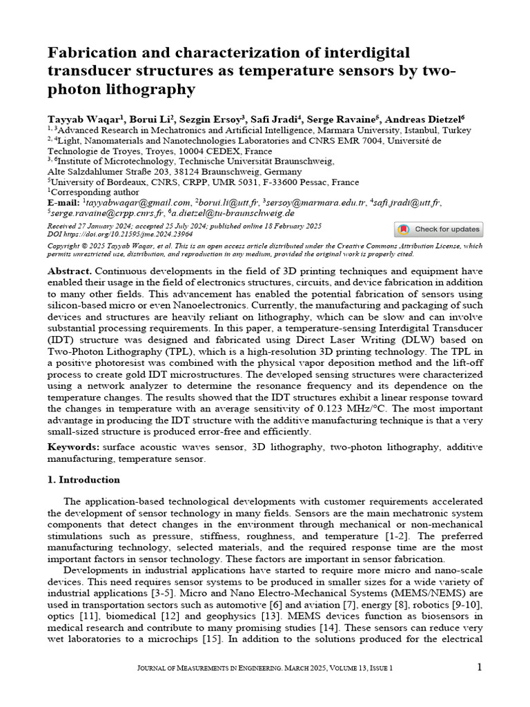 Fabrication and Characterization of Interdigital T | PDF | Sensor ...