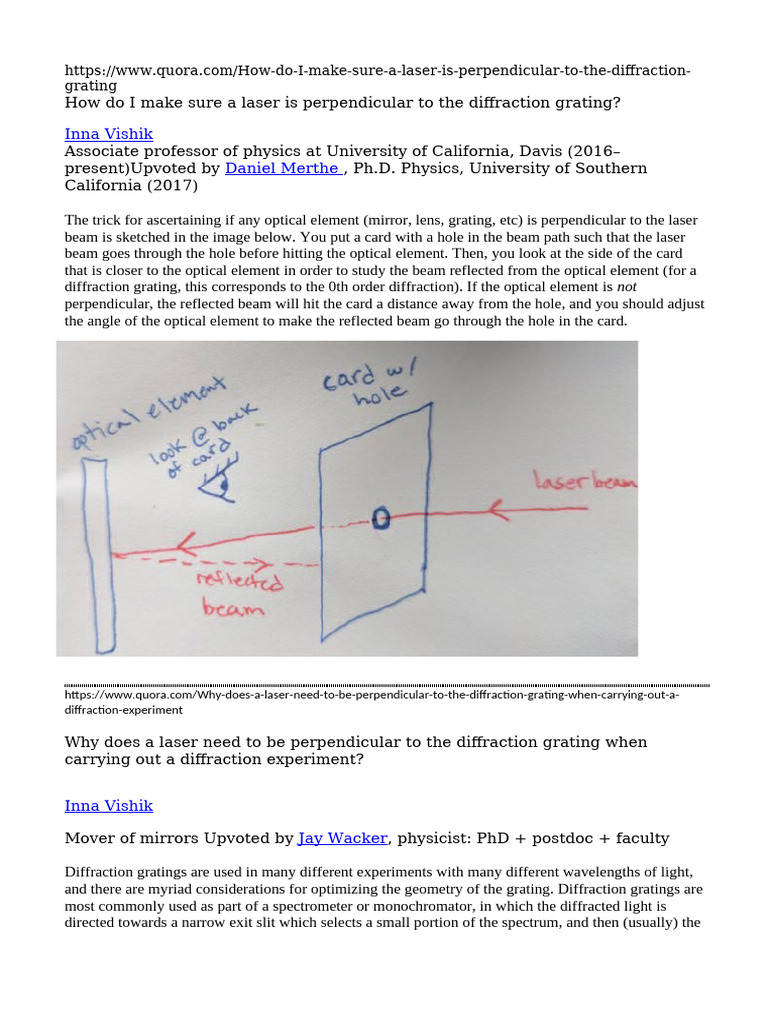 Make Sure A Laser Is Perpendicular To The Diffraction Grating | PDF | Diffraction | Optics