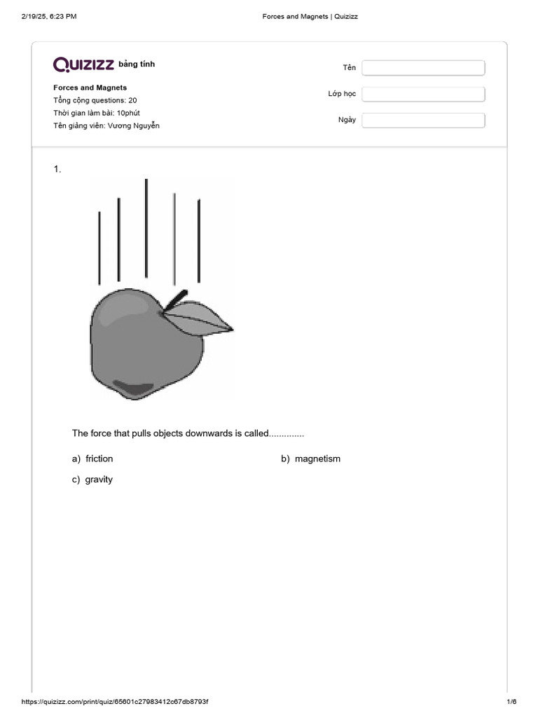 Forces and Magnets - Quizizz | PDF | Force | Temporal Rates