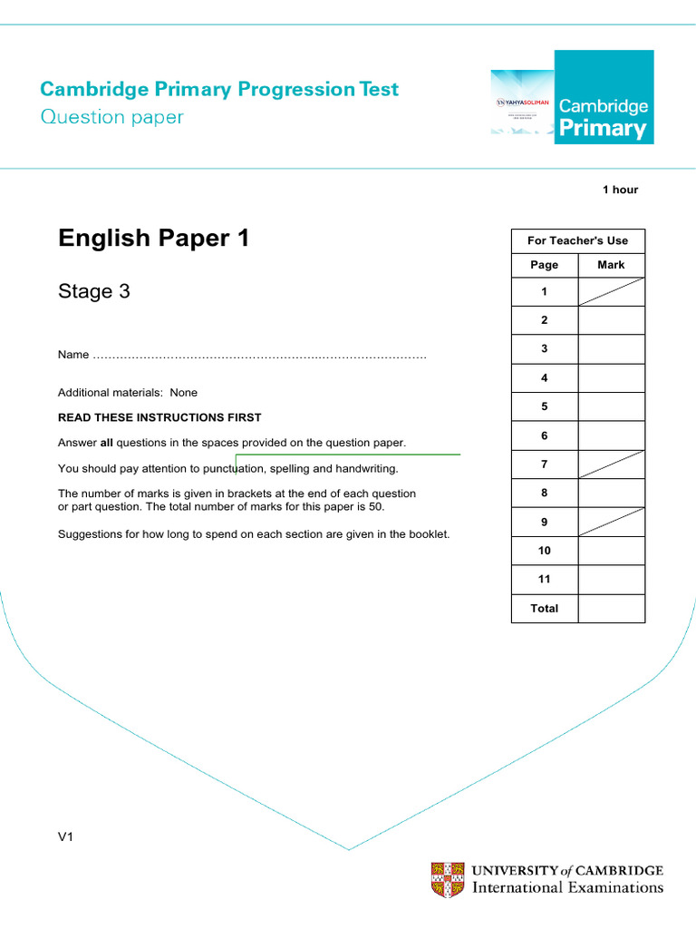 Stage 3 English Progression Test | PDF | Senses | Grammatical Number