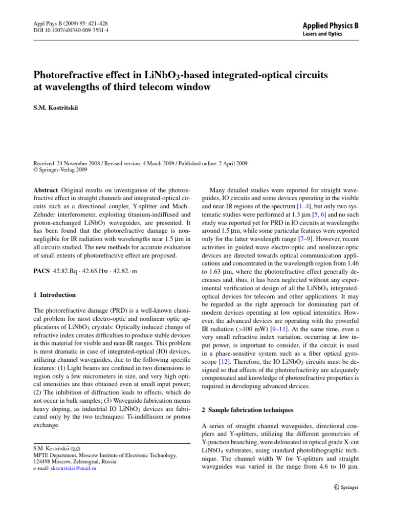 Photorefractive Effect in LiNbO 3 - Based Integrat | PDF | Optical ...
