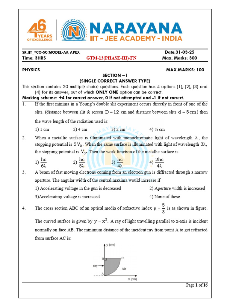 31-03-2025 - SR - Star Co-Sc (Model-A& Apex) Phase-Iii - Jee Main Model - GTM-13 - QP | PDF ...