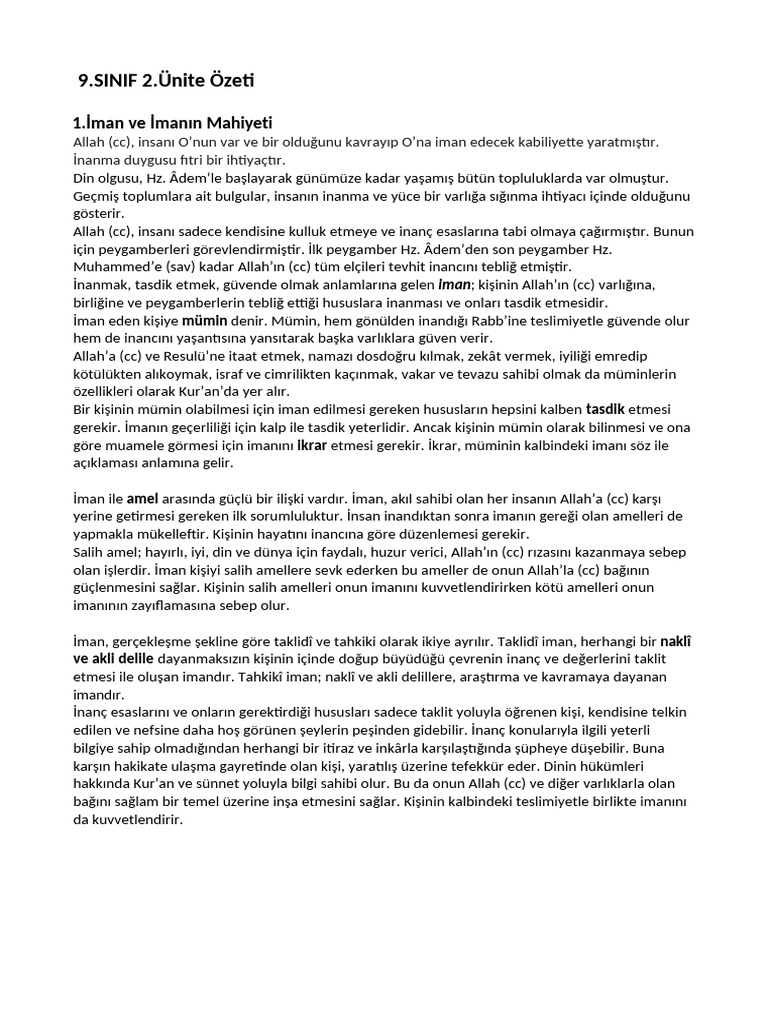 9.sınıf Dkab Özet | PDF