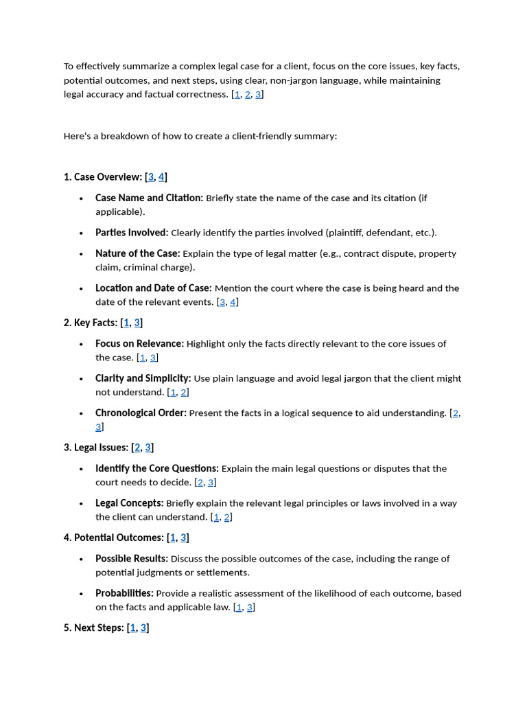Summary - Complex Legal Case of Client | PDF