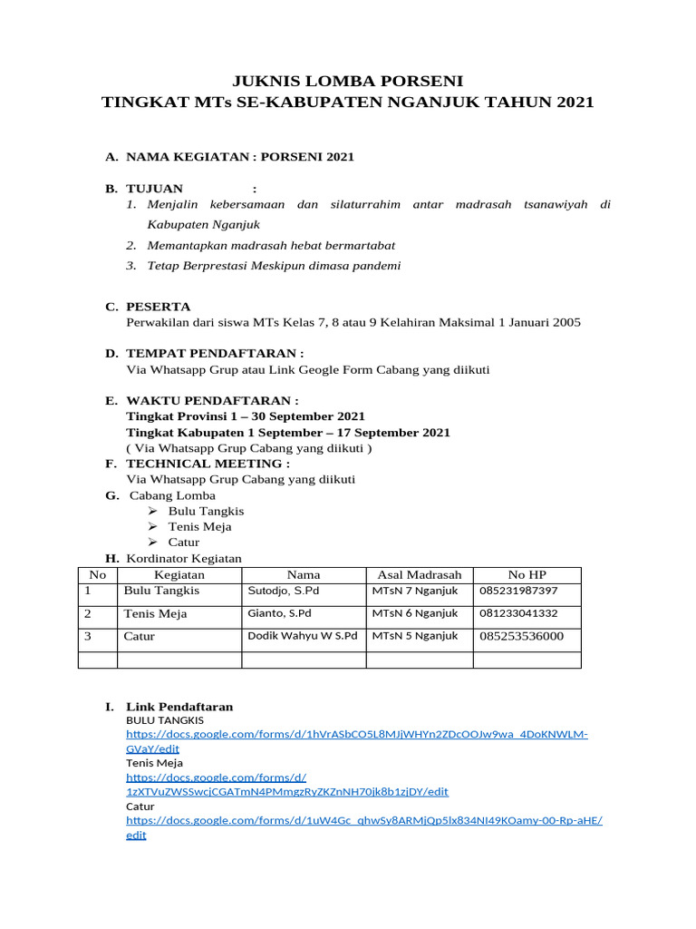 Juknis Lomba Porseni Fix | PDF