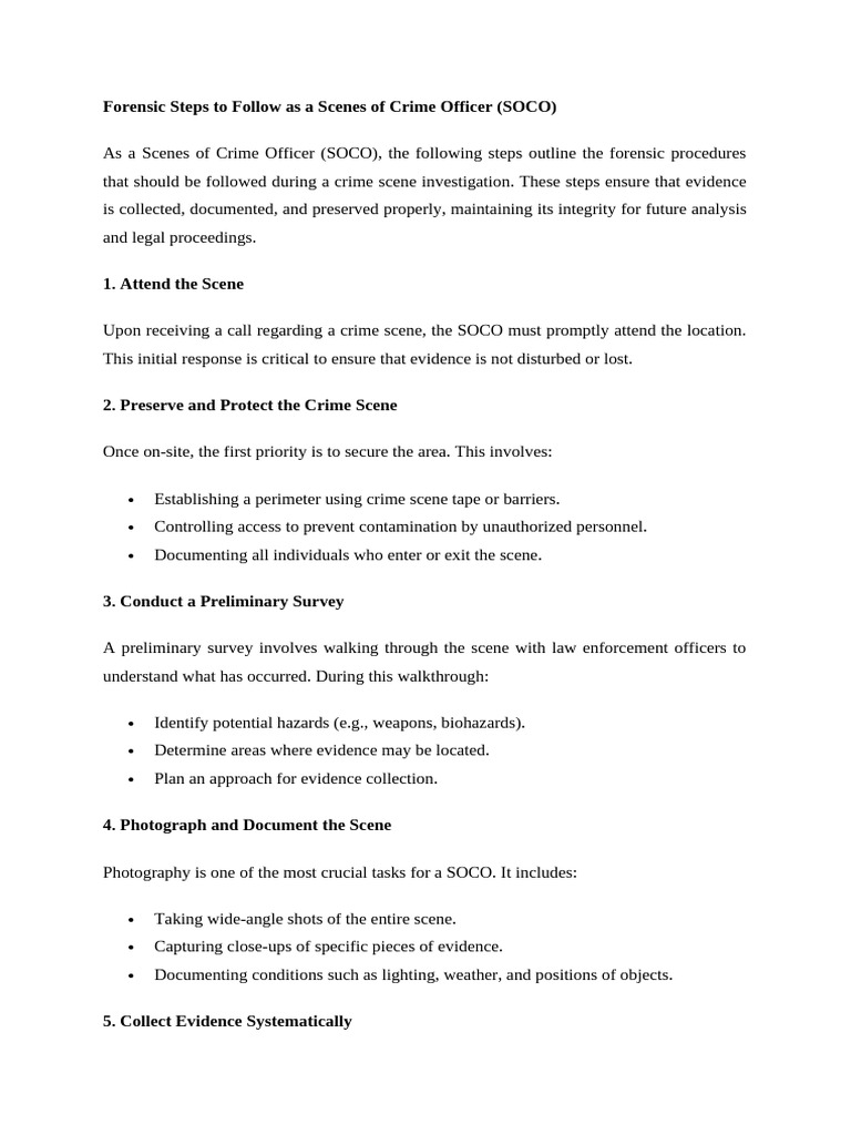 Forensic Steps for Scenes of Crime Officers | PDF | Crime Scene ...