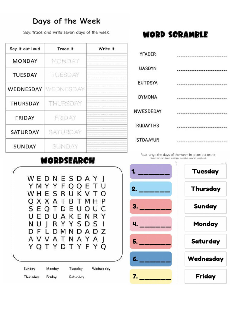 Days Worksheet | PDF