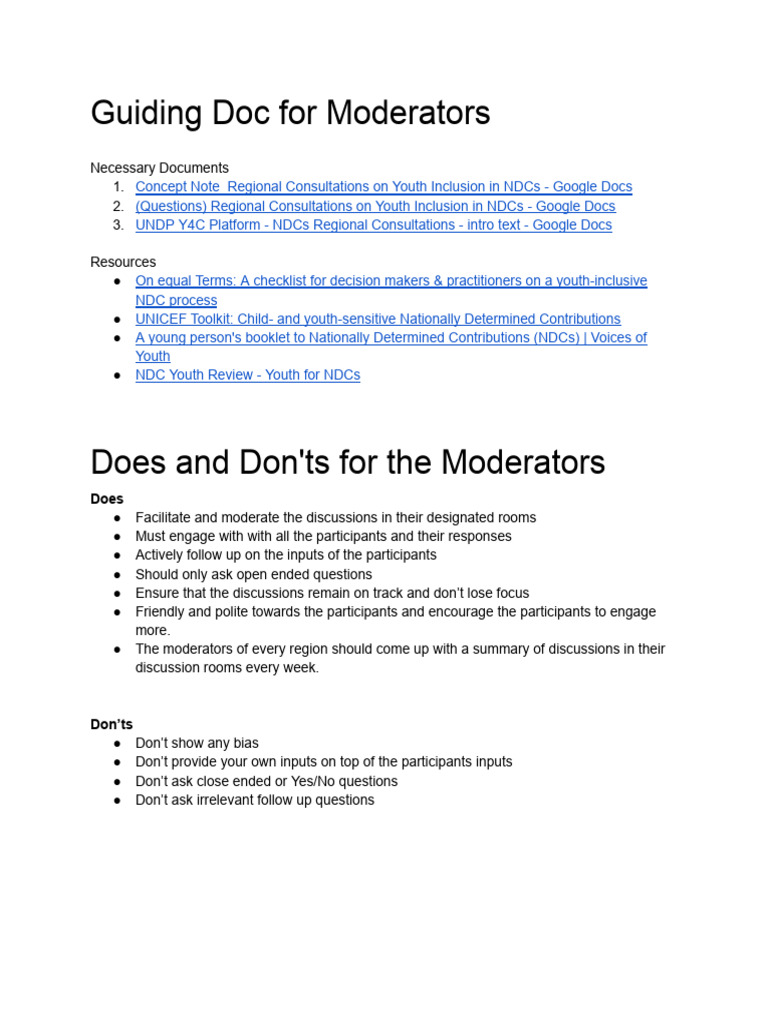 Moderator Guidelines for Youth NDCs | PDF