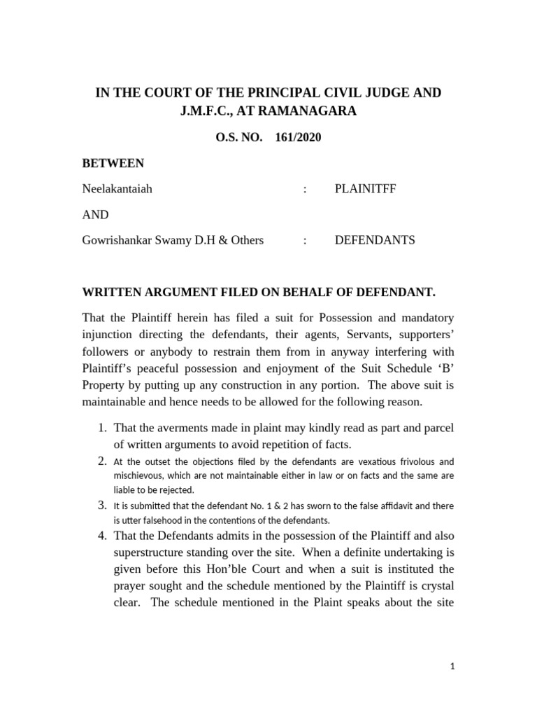 Written_Argument_in_O.S._No._161-2020 | PDF | Lawsuit | Common Law