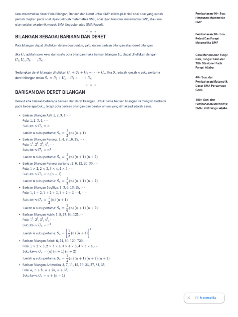 pola, barisan, dan deret bilangan | PDF