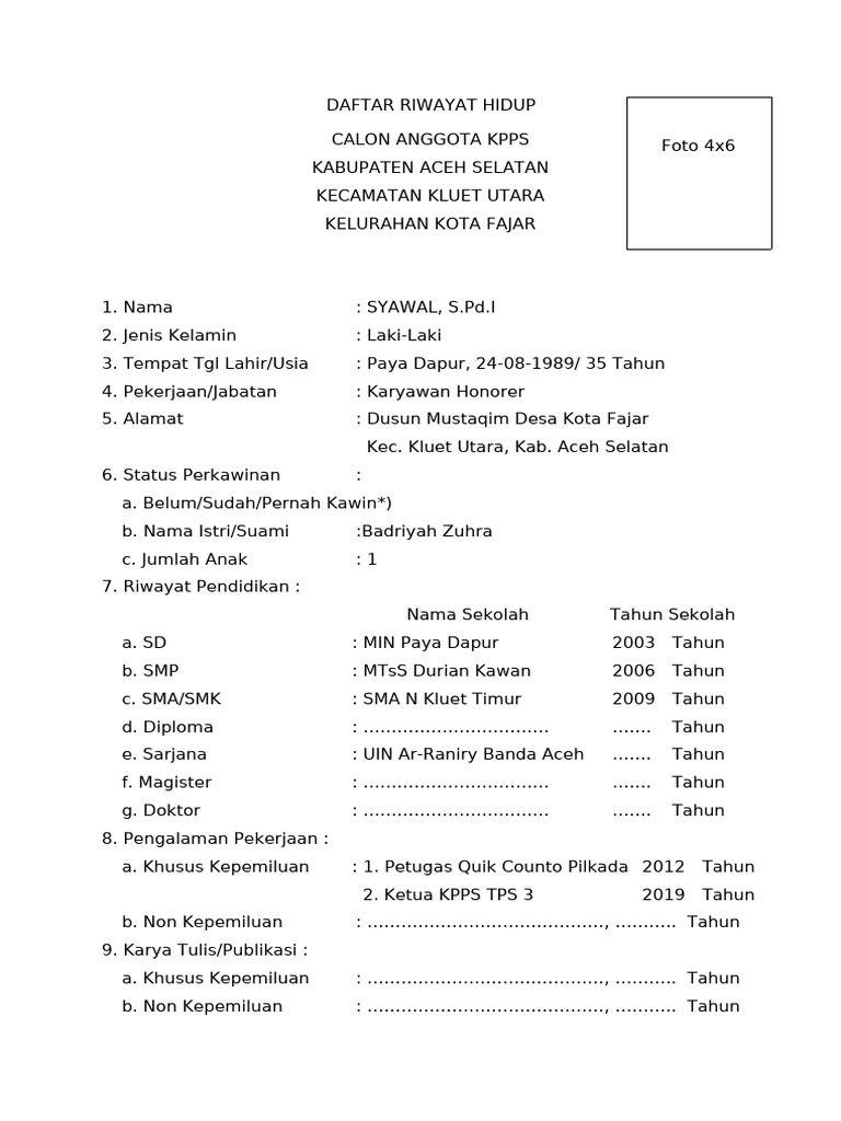 00 Daftar Riwayat Hidup | PDF