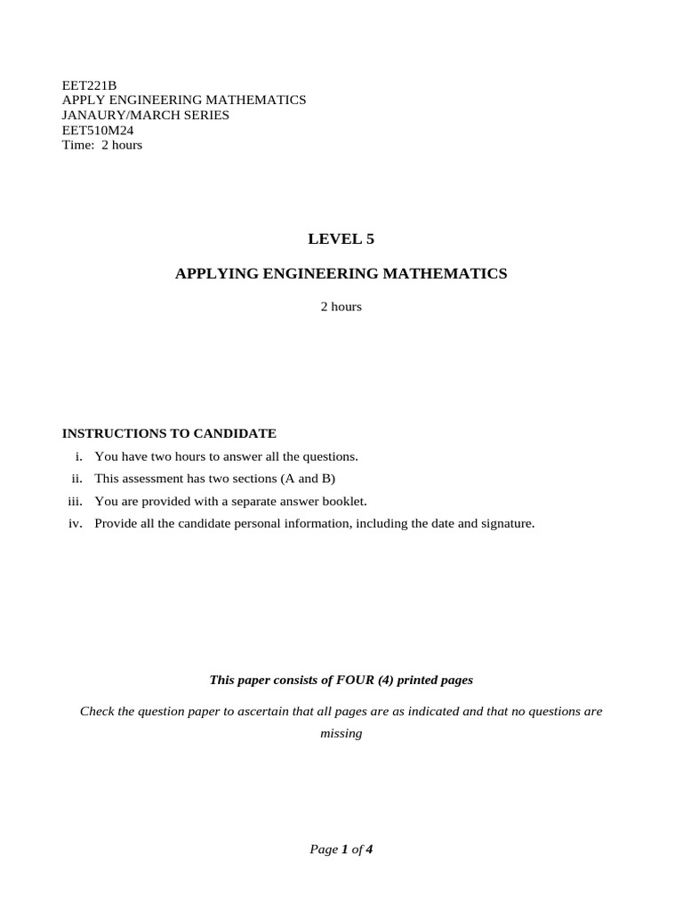 Engineerinng Mathematics Eet510m24 | PDF | Mathematical Objects | Algebra