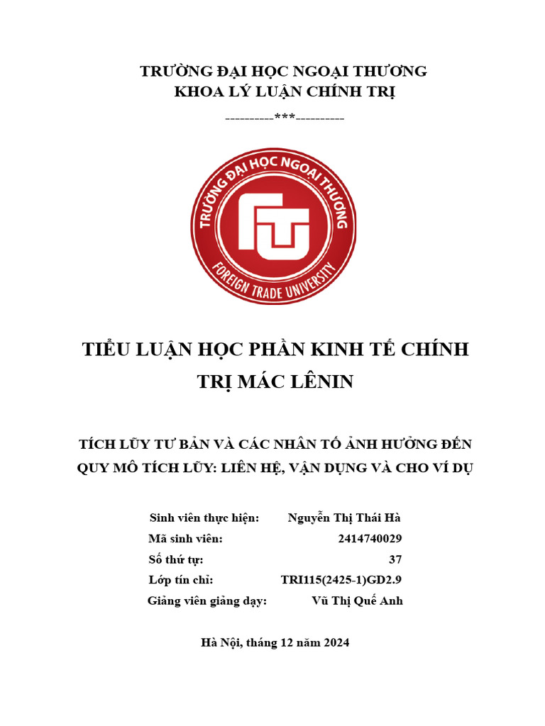 Tiểu Luận KTCT Mác Lênin | PDF