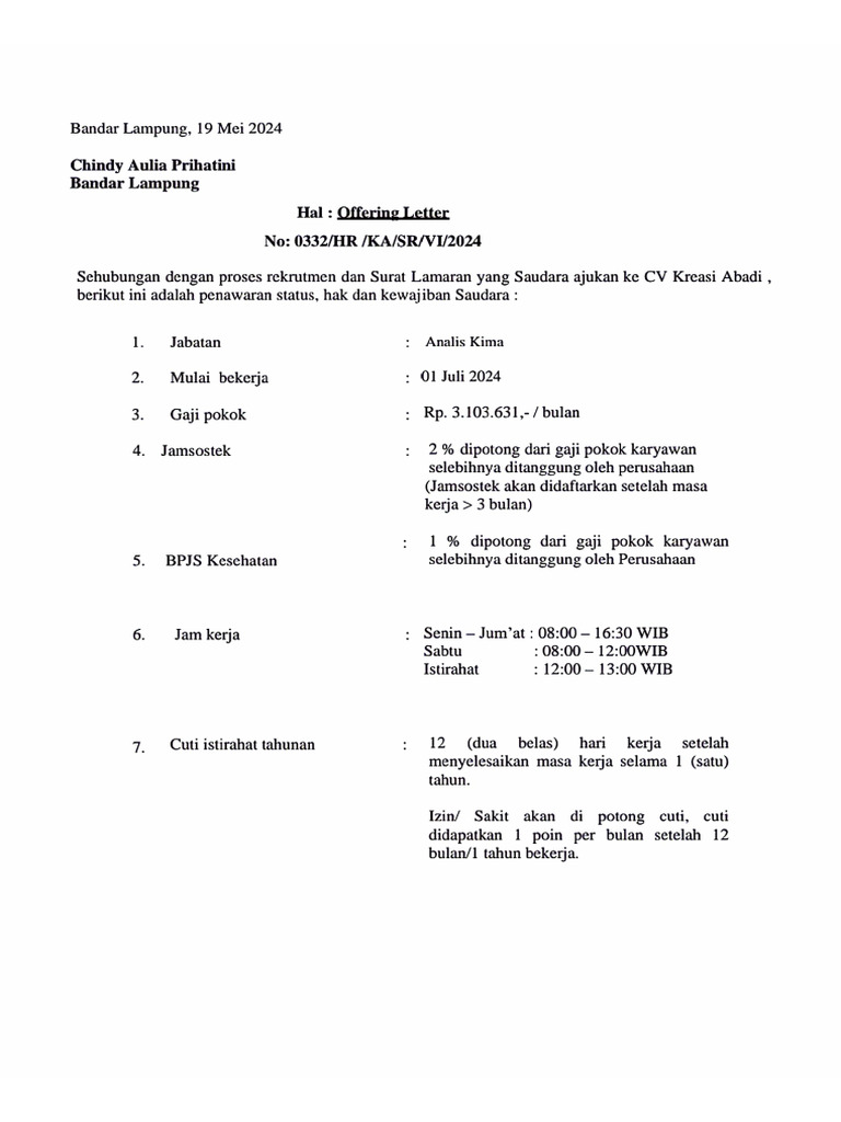 Offering Chindy Aulia Dengan Tanda Tangan | PDF