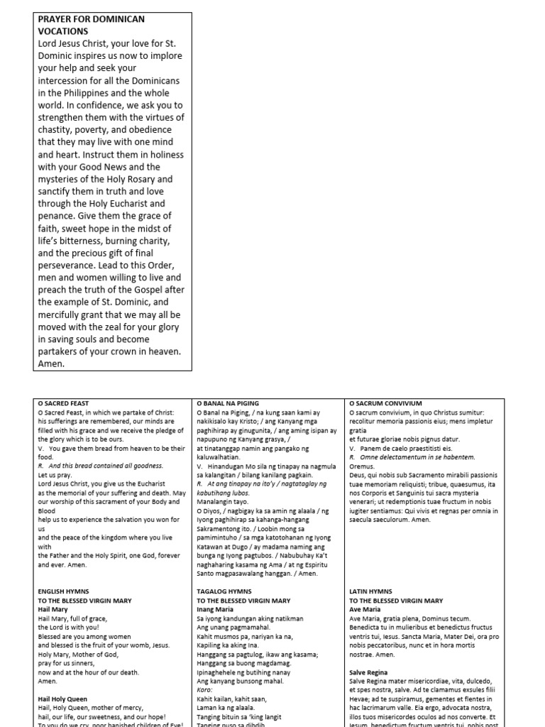Dominican Prayer for Vocations | PDF | Christian Worship And Liturgy ...