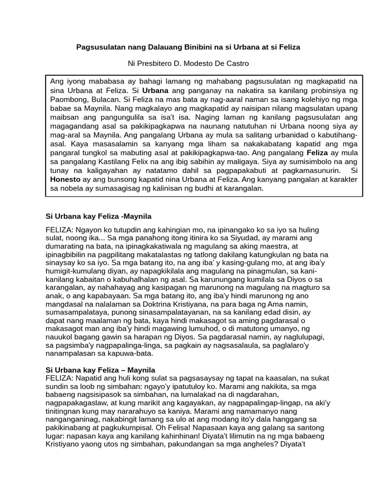 Si Urbana Kay Feliza | PDF