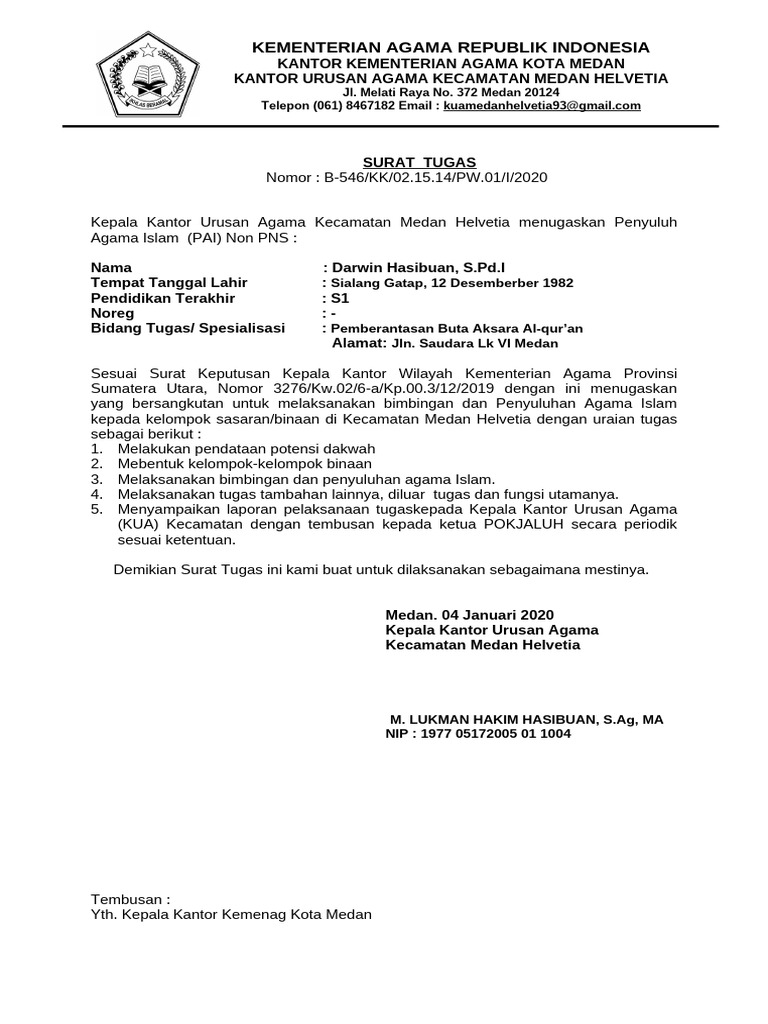 Surat Tugas Darwin | PDF