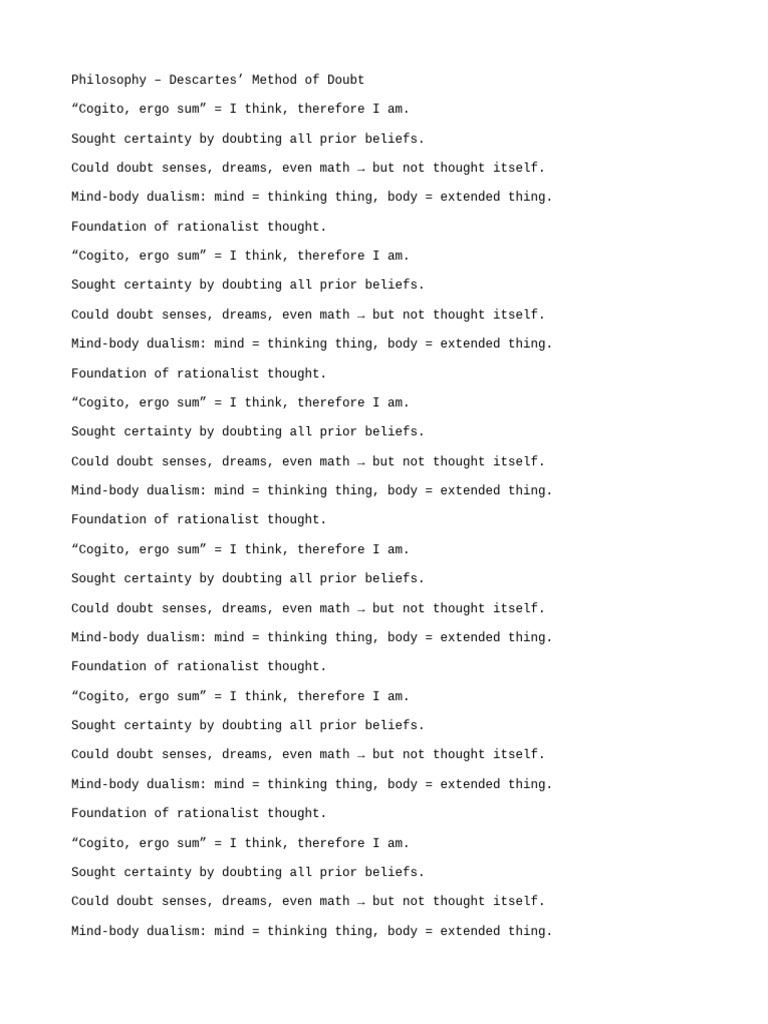 Philosophy – Descartes’ Method of Doubt | PDF