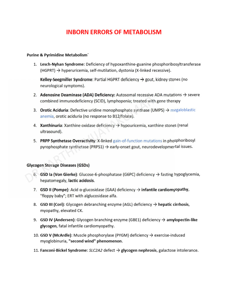 Inborn Errors of Metabolism | PDF | Metabolic Disorders | Metabolism