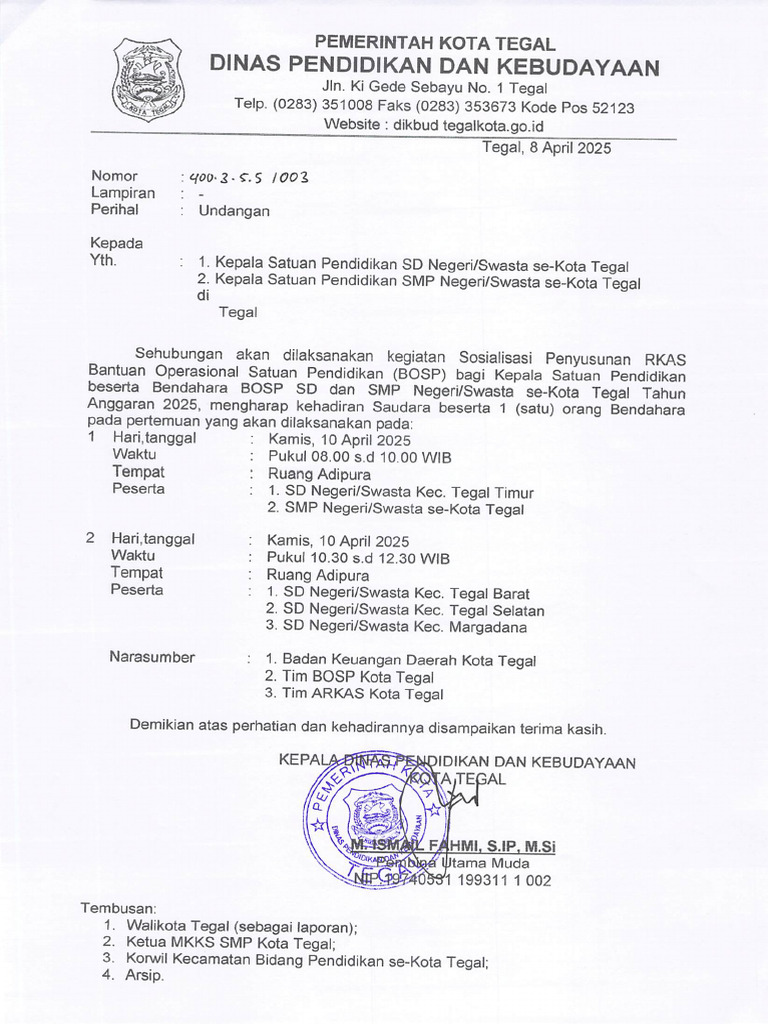 Undangan Penyusunan RKAS BOSP TA 2025 | PDF