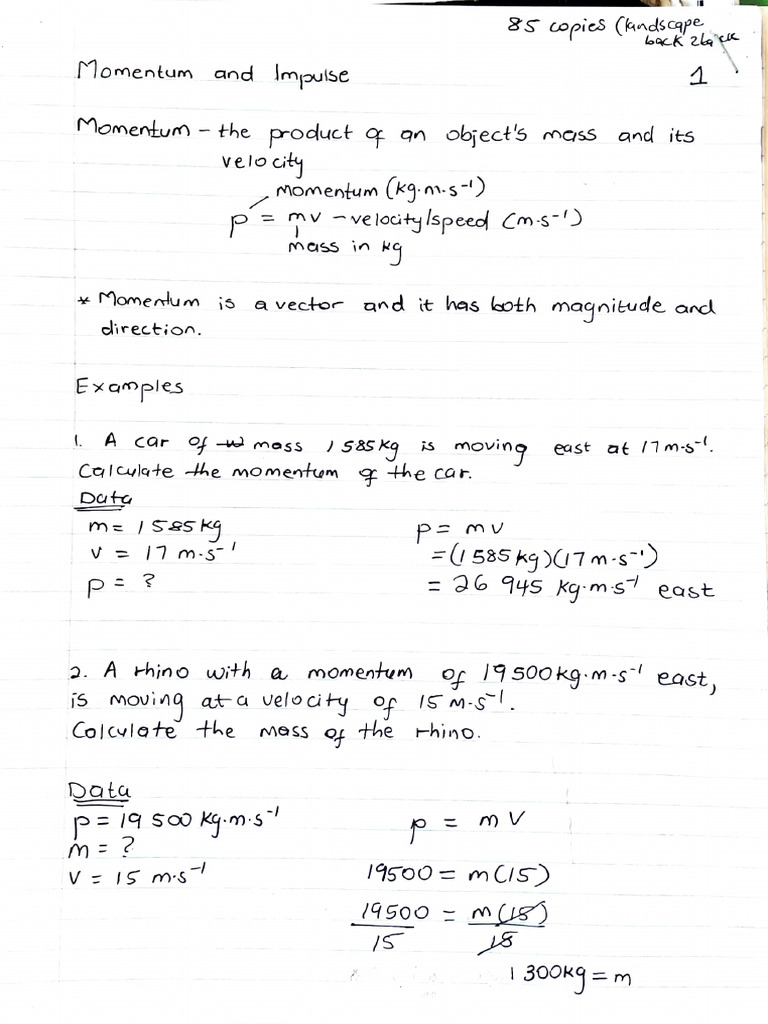 Phsc Momentum and Impulse Notes | PDF | Momentum | Force
