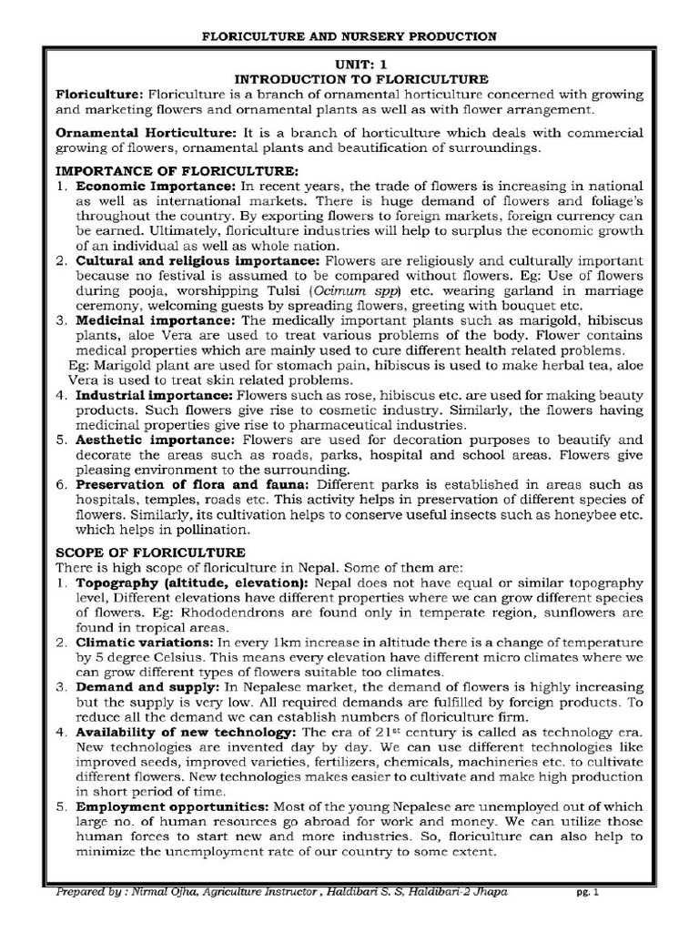 Floriculture and Nursery Production Note | PDF