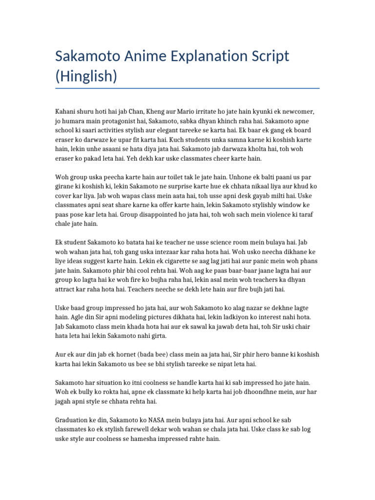 Sakamoto Anime Script Full Hinglish | PDF