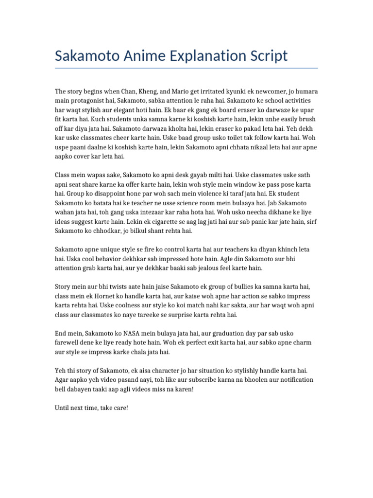 Sakamoto Anime Script Hinglish | PDF