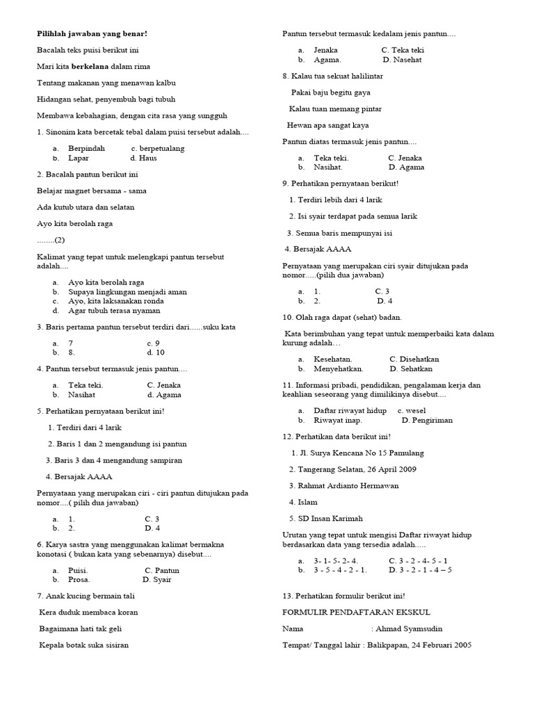 Soal Bindo Kelas6 | PDF