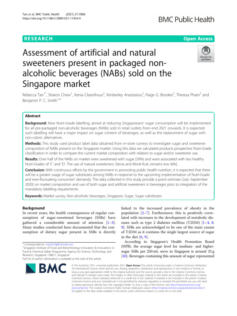 Assessment of Artificial and Natural Sweeteners Present in Packaged Non ...