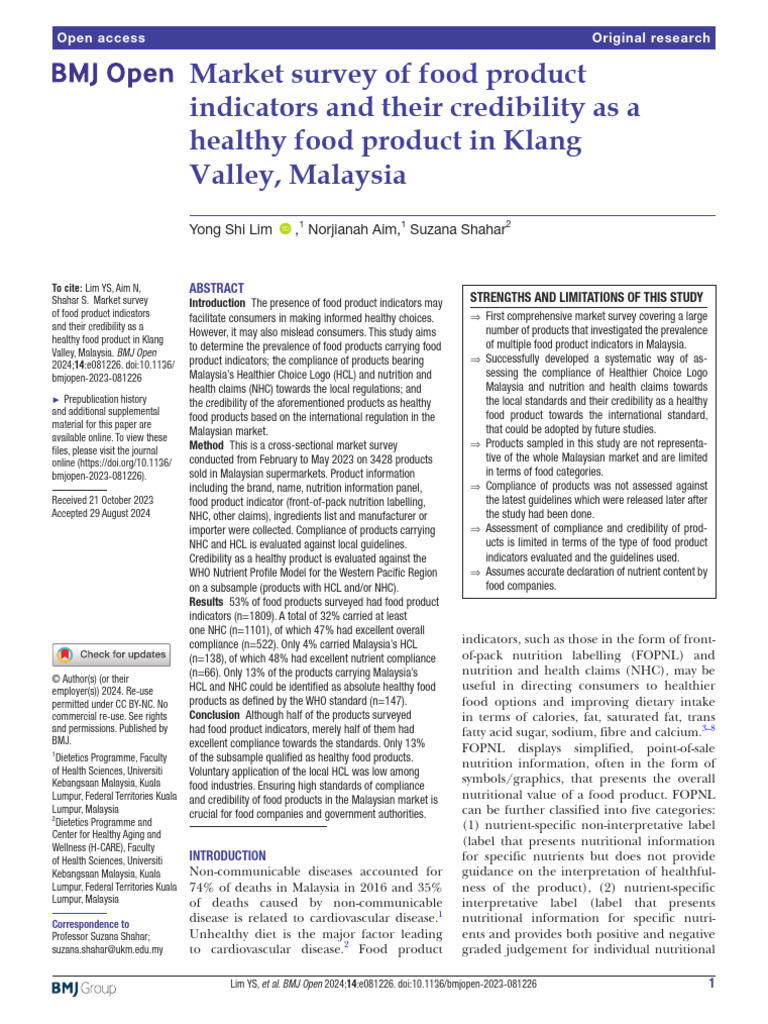 Market Survey of Food Product Indicators and Their Credibility As A ...