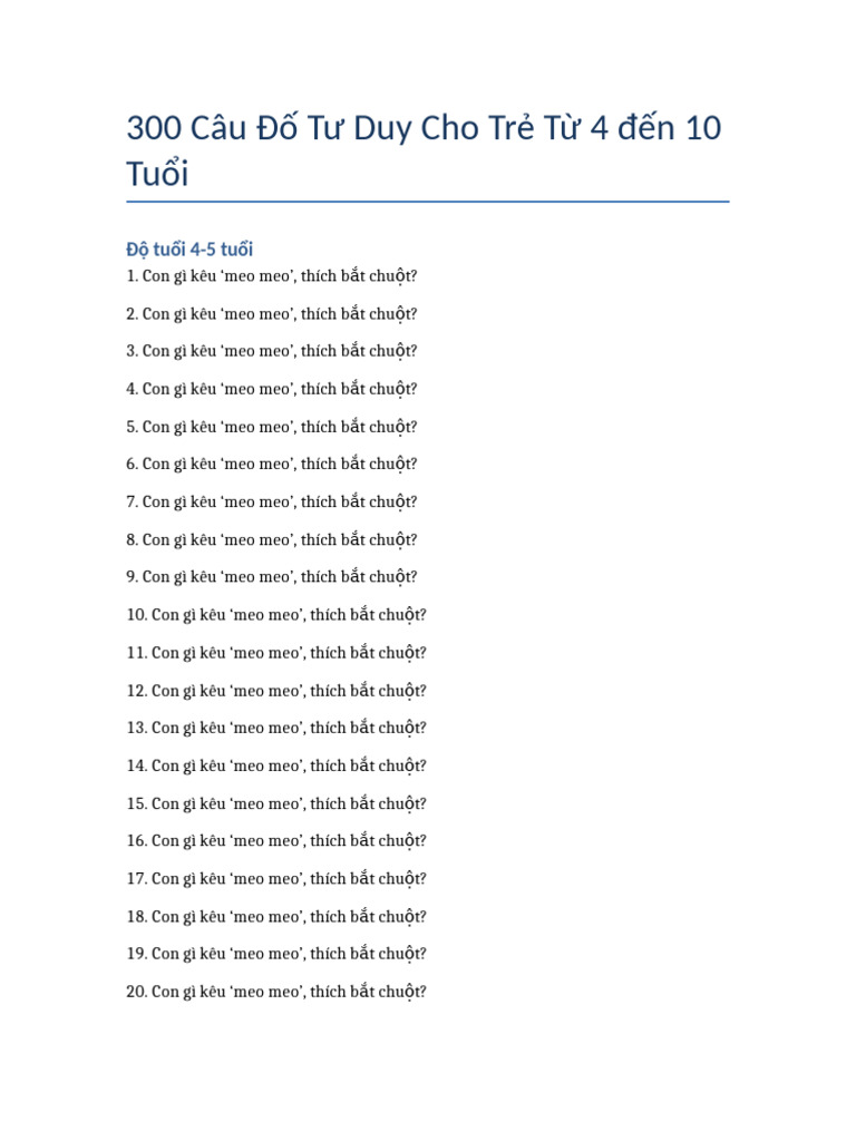 300 Cau Do Tu Duy Tieu Hoc | PDF