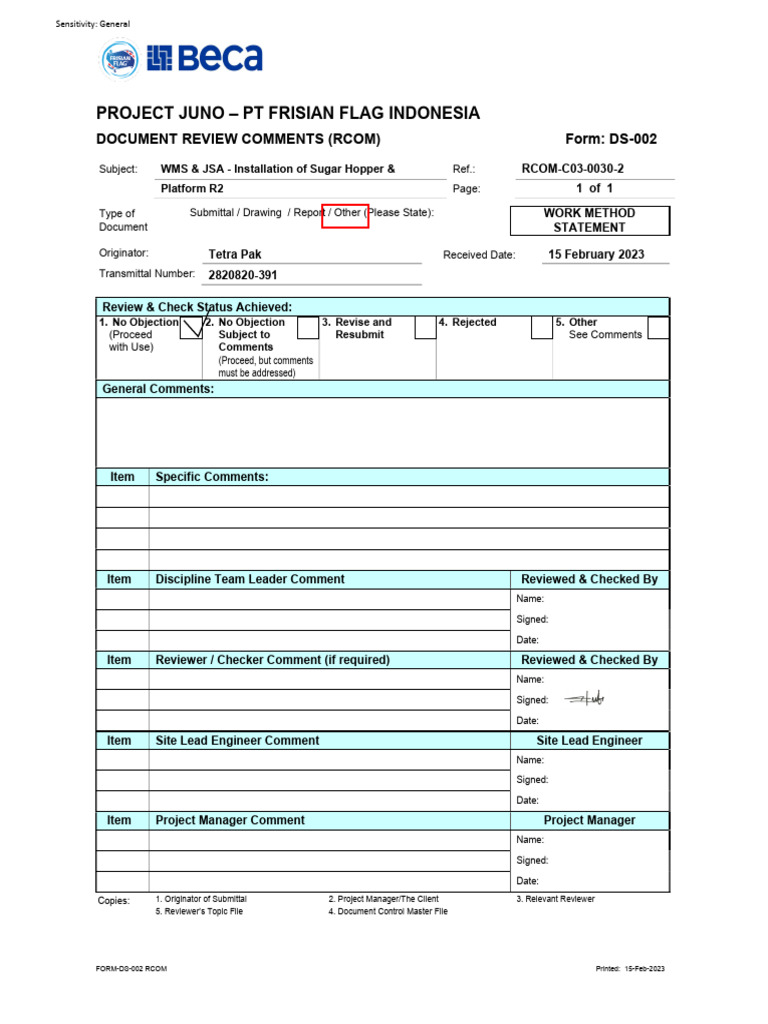 0030-2 WMS JSA - Installation of Sugar Hopper Platform R2 | PDF