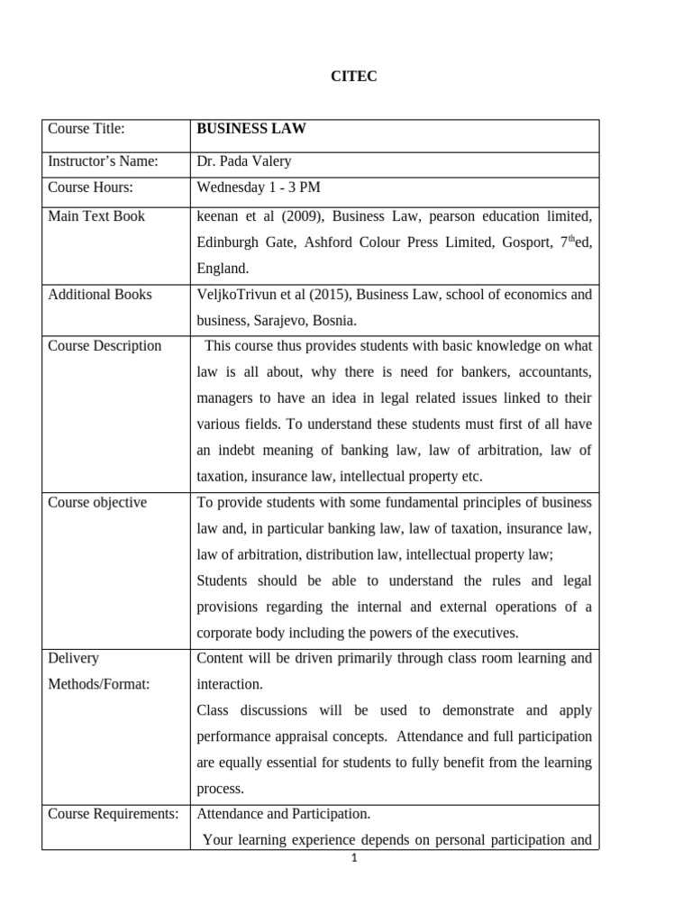 Business Law Course Overview and Topics | PDF | Banks | Lease