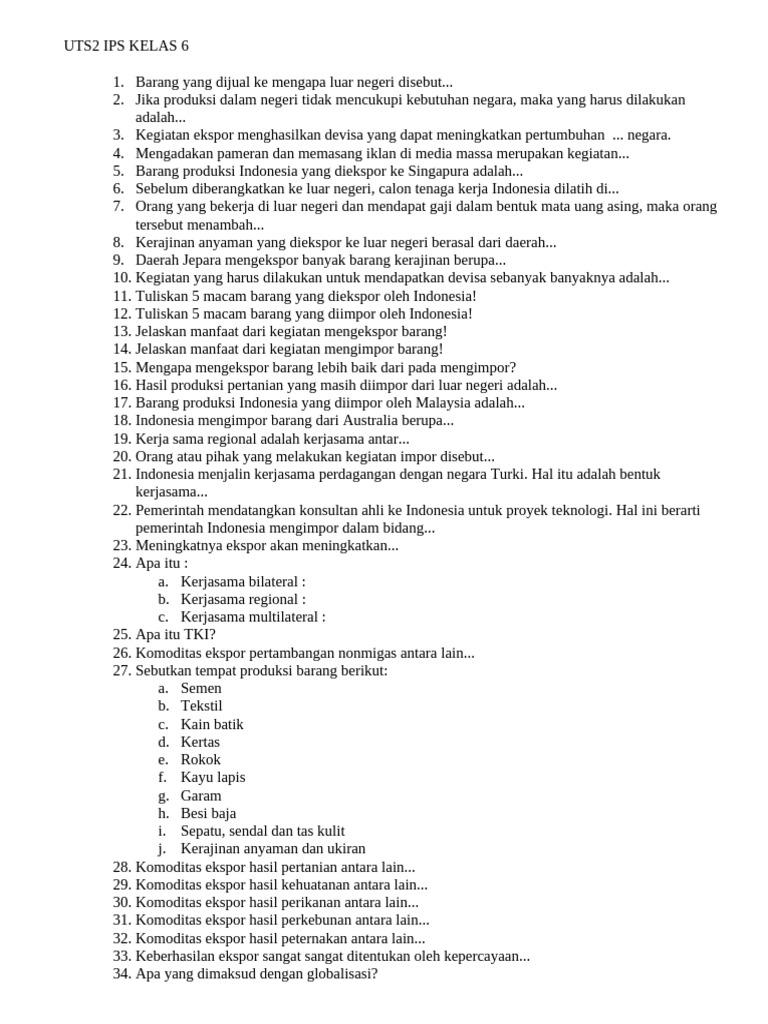 UTS 2 KELAS 6 IPS | PDF