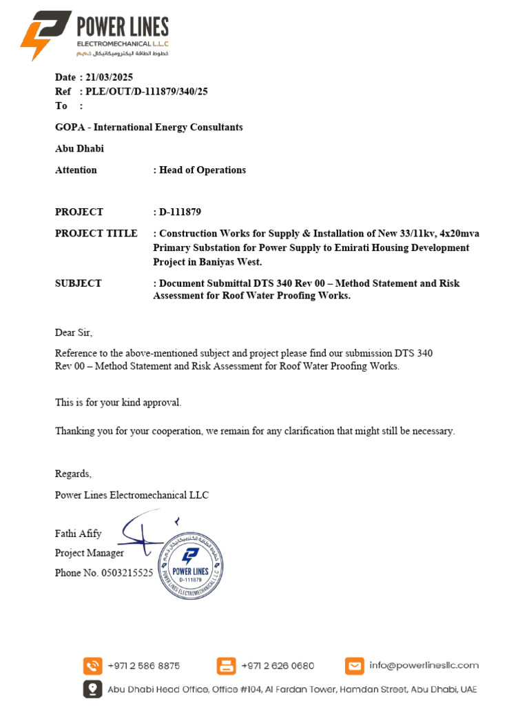 Roof Waterproofing Method Statement | PDF | Concrete | First Aid