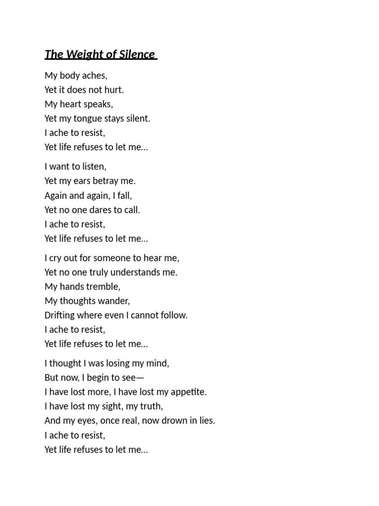 The Weight of Silence Poem | PDF