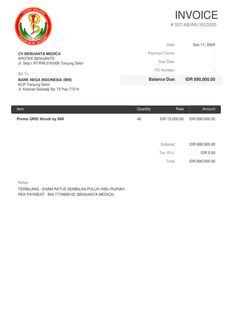 Invoice 007 - AB - INV - XII - 2025 | PDF