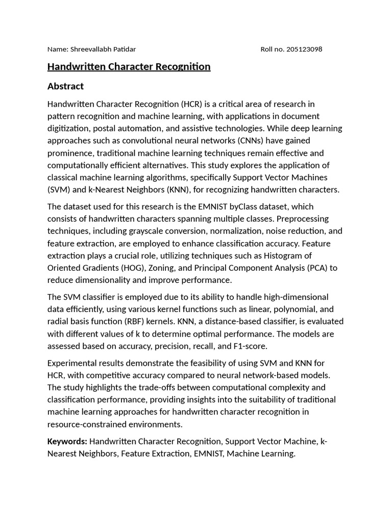 Abstract Handwritten Character Recognition | PDF