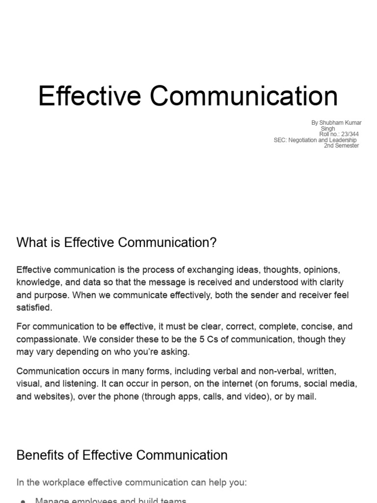 Importance of Effective Communication | PDF | Nonverbal Communication ...