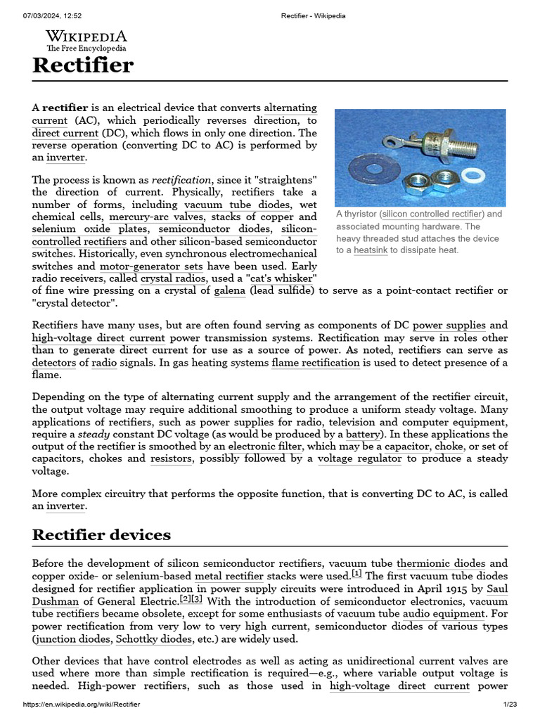 Rectifier - Wikipedia pdf | PDF | Rectifier | Diode