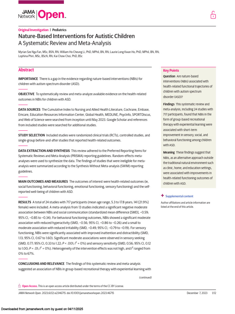 Nature-Based Interventions For Autistic Children | PDF | Systematic ...