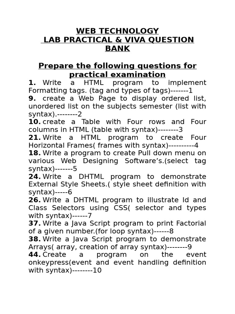 Web Technology Lab Viva Questions | PDF