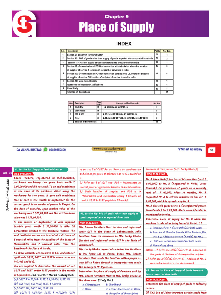 Chapter 09 IGST (Place of supply) MCQ | PDF