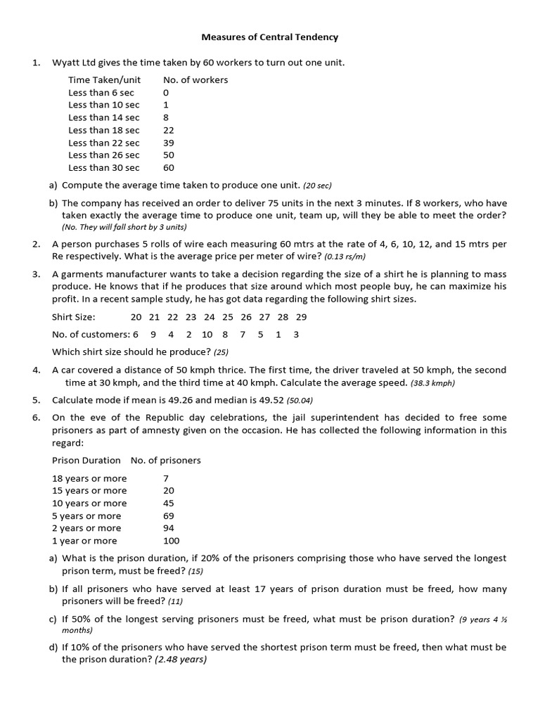 Practice Problems - Central Measures | PDF | Salary | Business